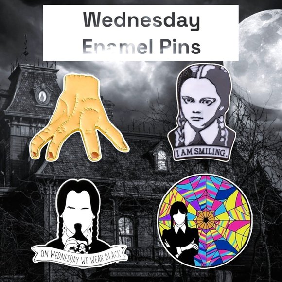 Jewelry | Nwtnib Wednesday Addams Family Enamel Pins 4pack | Poshmark